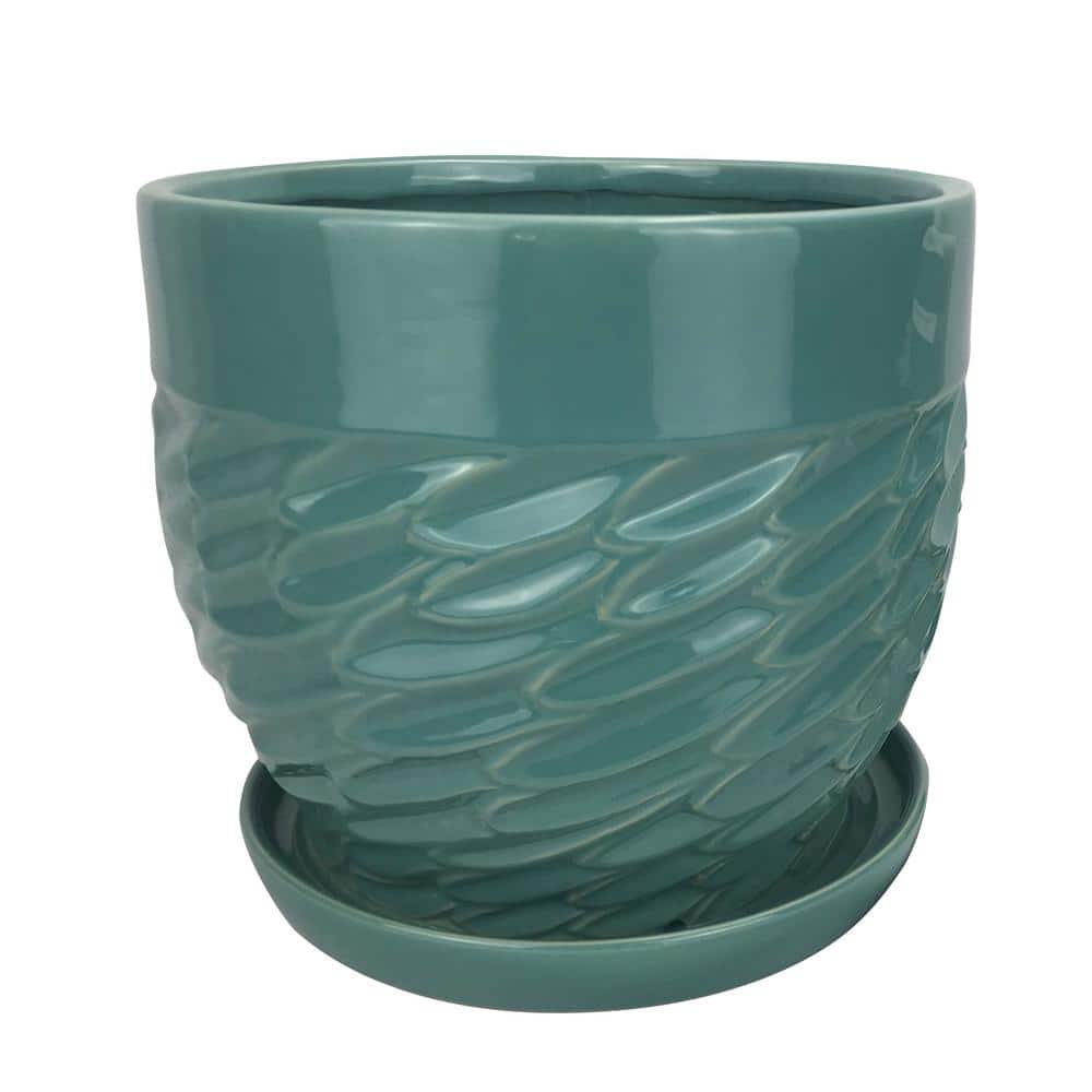 Paddock Home & Garden 10 in. Green Ceramic Wavy Belly Planter with ...