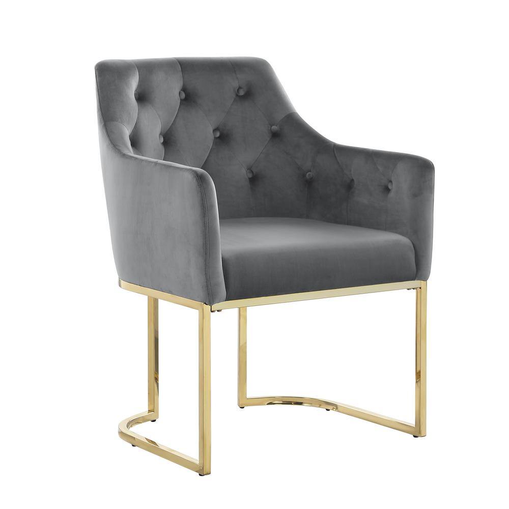 Best Master Furniture Lana Gray Tufted Velvet Arm Chair in Gold LX610G ...