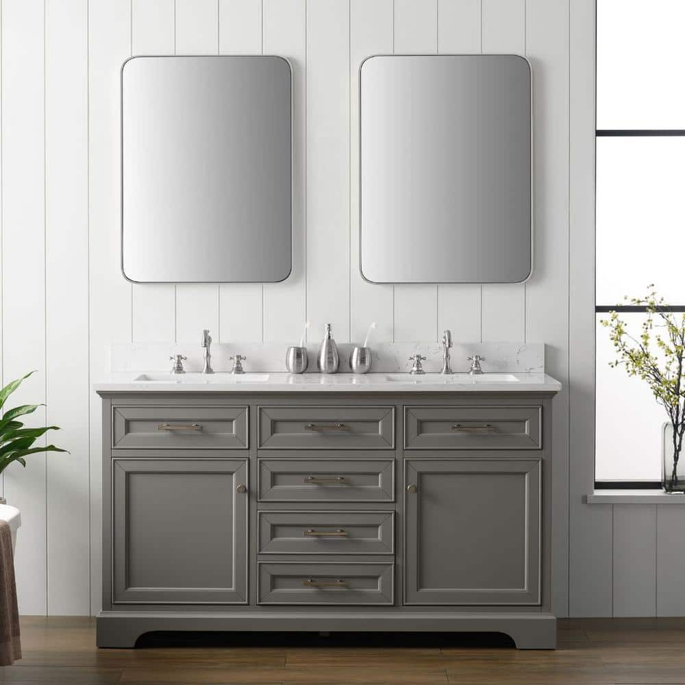 SUDIO Thompson 60 in. W x 22 in. D Bath Vanity in Gray with Engineered ...