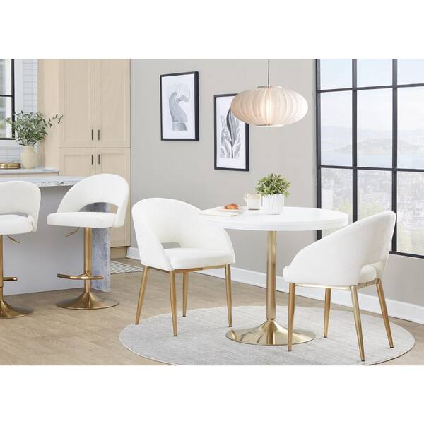 LumiSource Renee Off-White Fabric and Gold Metal Side Chair (Set of 2 ...