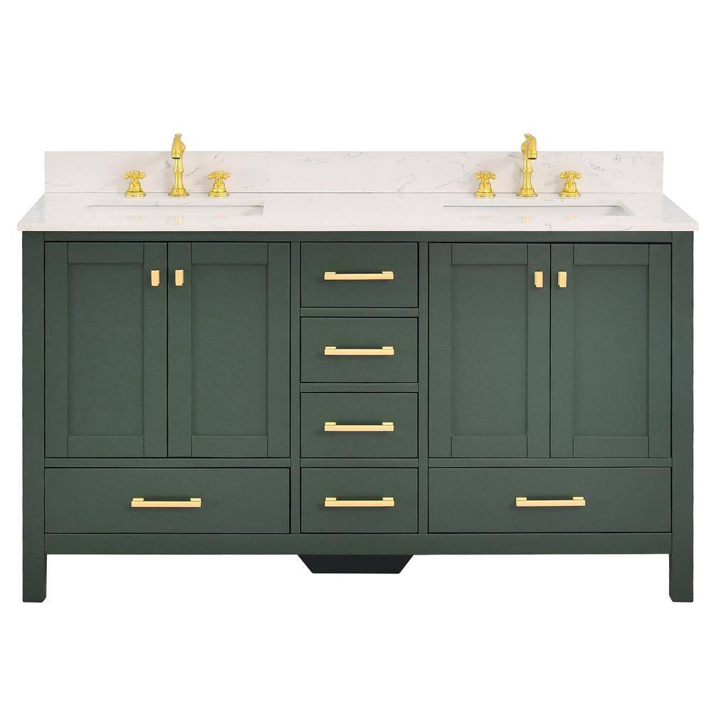 PROOX Glamour Aura 60 in. W Double Sink Forest Green Bath Vanity with ...