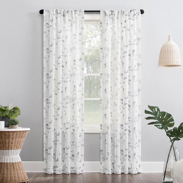 Sun Zero Delia Embroidered Floral White Polyester 50 in. W x 63 in. L ...