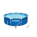 Intex 10 ft. x 30 in. Round Metal Frame Pool with 10 ft. Round Pool ...