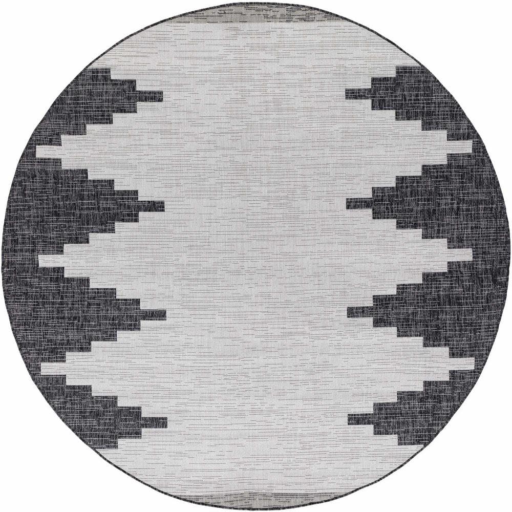 HAUTELOOM Djugun Black/Charcoal/Off White 5 ft. Round Area Rug DJU-53RD ...