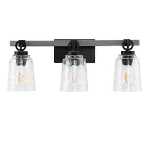 YANSUN 24 in. 3-Light Black and Wood Modern Bell Vanity Light for ...