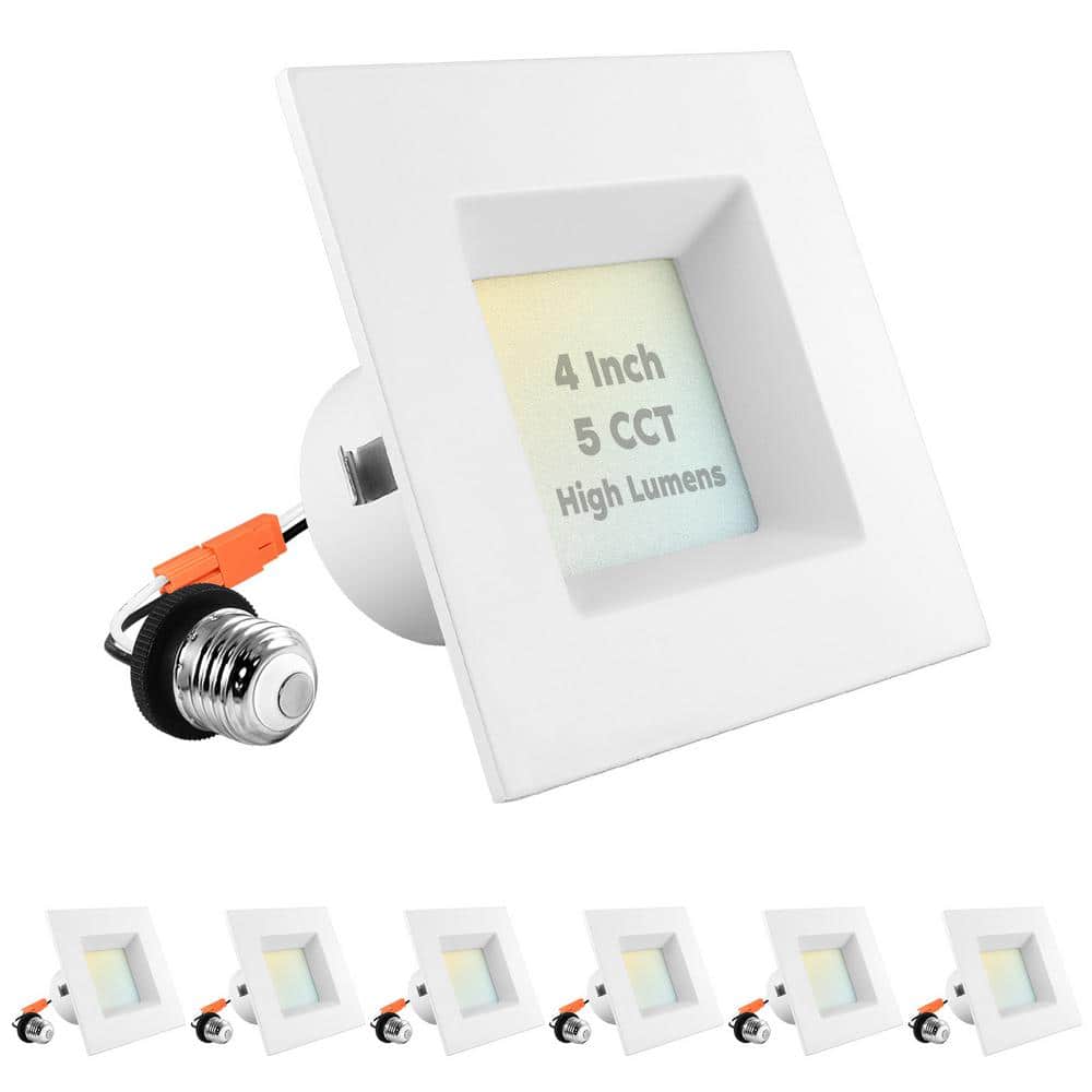 LUXRITE 4 in. 14W=75W Square LED Can Lights 5-Color Selectable Remodel ...