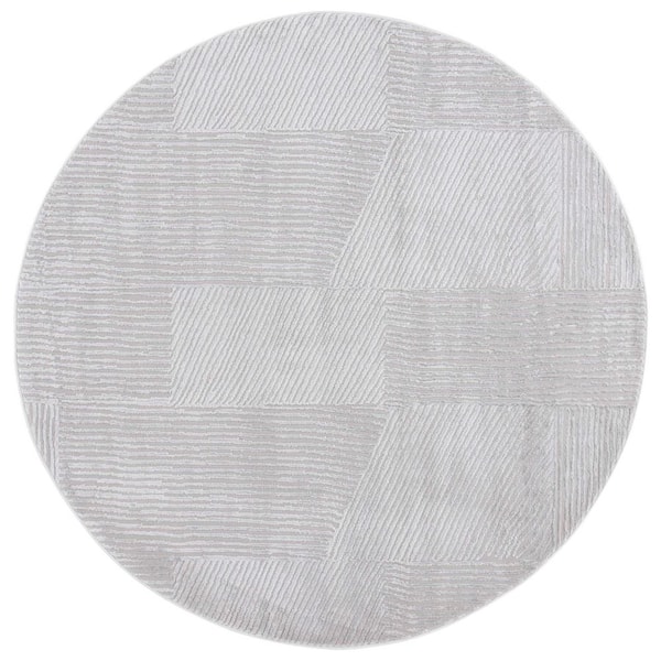 SAFAVIEH Saylor 6 ft. x 6 ft. Gray Solid Geometric Striped Round Area ...