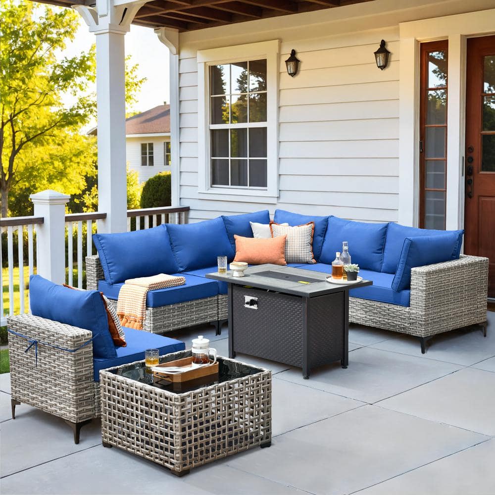 HOOOWOOO Holston 8-Piece Wicker Modern Outdoor Patio Conversation Sofa ...