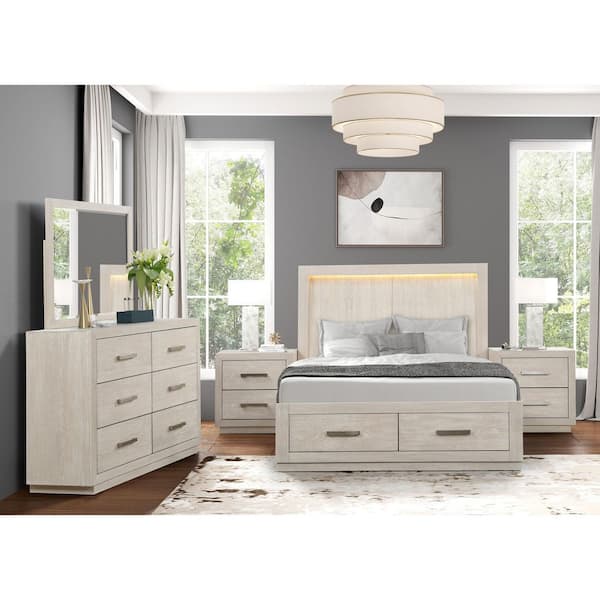 Furniture of America Ramrate 5-Piece Modern Light Gray Wood Queen ...