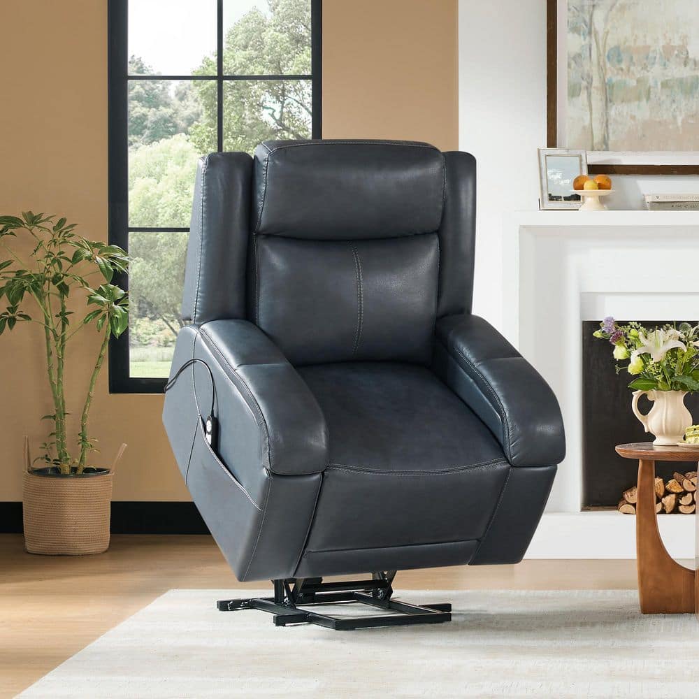 Spruce & Spring Vito Navy Leather Dualmotor Powerlift Recliner w ...