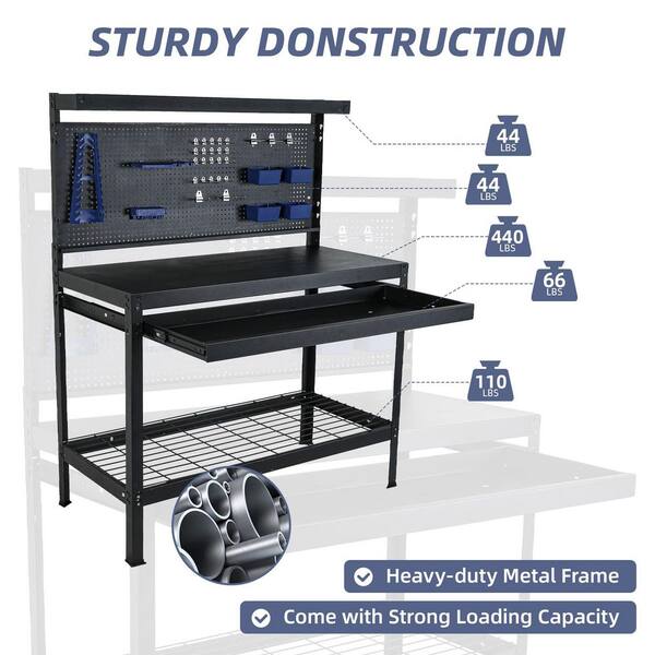 Siavonce 22 in. W x 48 in. D 1-Drawer Tools Cabinet Work Table ...