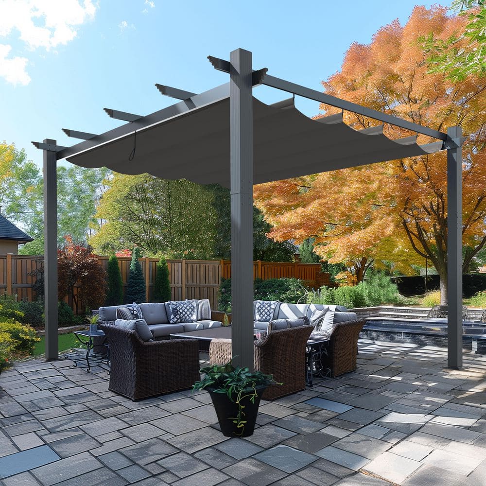 VEIKOUS 13 ft. W x 10 ft. D Aluminum Pergola Outdoor with Dark Gray ...