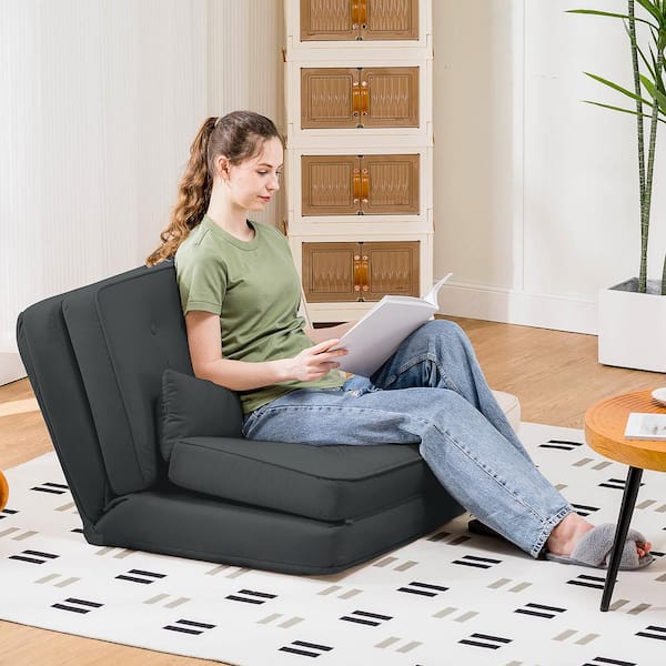 ComHoma Folding Sofa Bed with Pillows Convertible Sleeper Chair Fold Out Side Chair Bed and Fabric Floor Couch Black HD H0042 Gunmetal