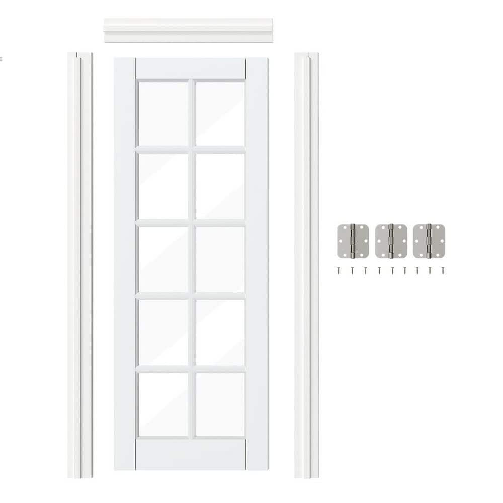 TENONER 24 in. x 80 in. Left-Handed 10-Lite Clear Glass White MDF Wood ...