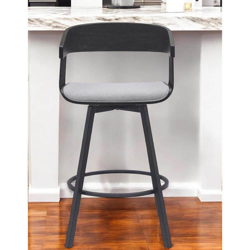 HomeRoots 27 in. Light Gray High Back Metal Counter Stool Fabric Seat ...