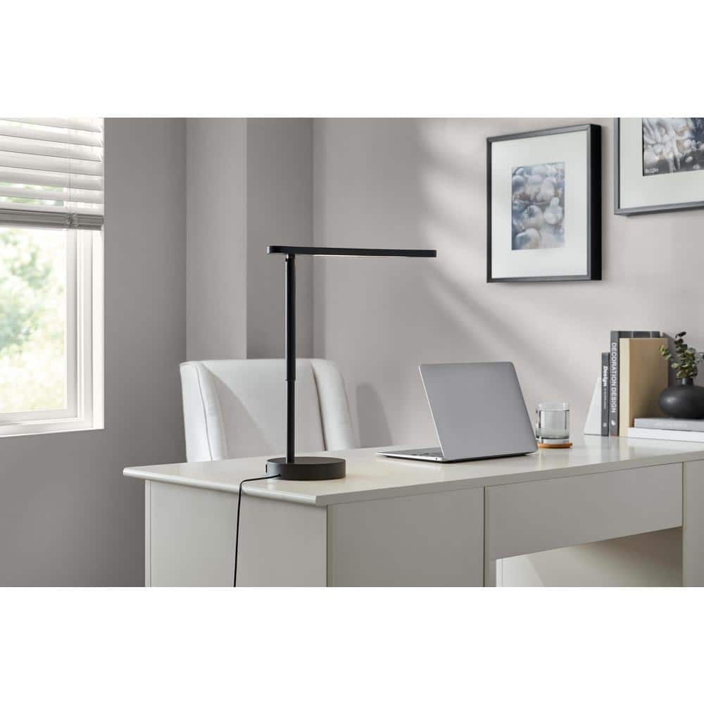 Hampton Bay 21 in. LED Black Task Lamp with 5-Volt 2 Amp USB w/night ...