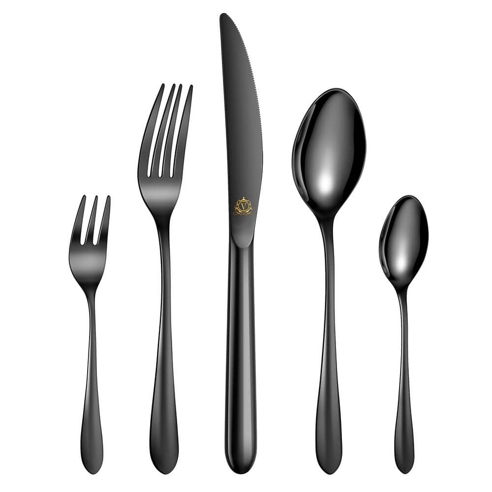 vancasso 60-Piece Black Stainless Steel Flatware Set (Service for 12 ...