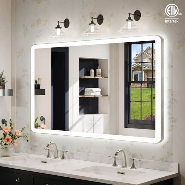 Hpeytaire 55 in. W x 30 in. H Rectangle Angle Rounded Framed LED Wall ...