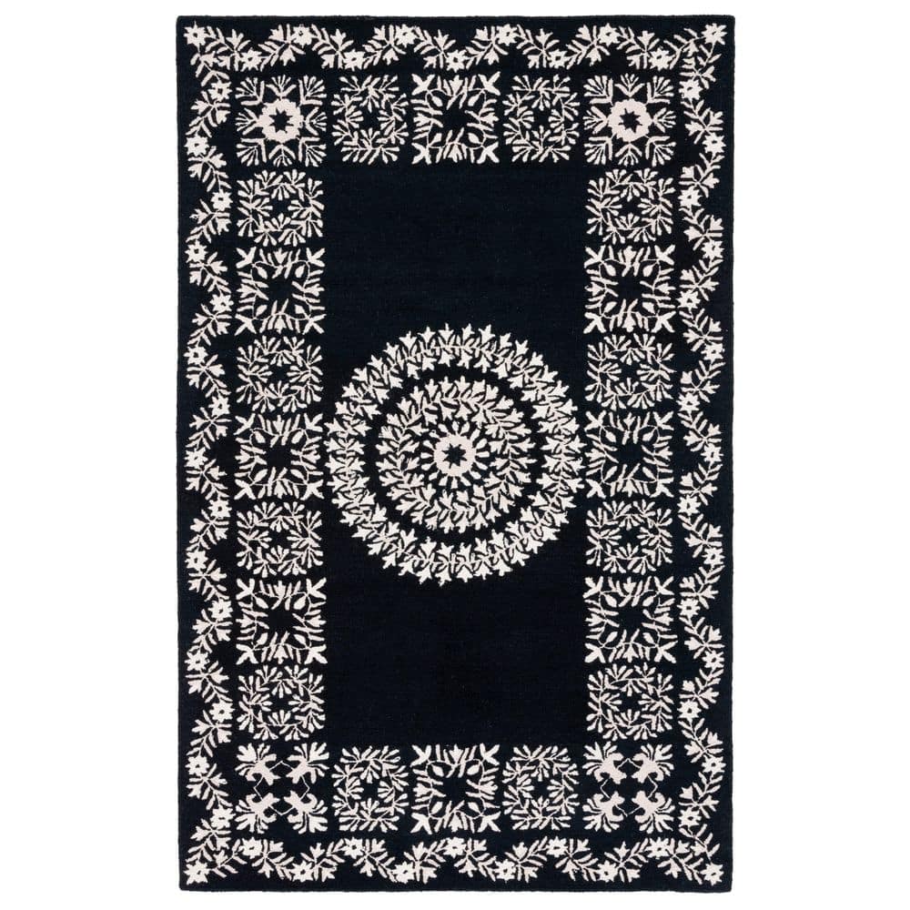 SAFAVIEH Empire 5 ft. x 8 ft. Black/Ivory Border Medallion Area Rug ...