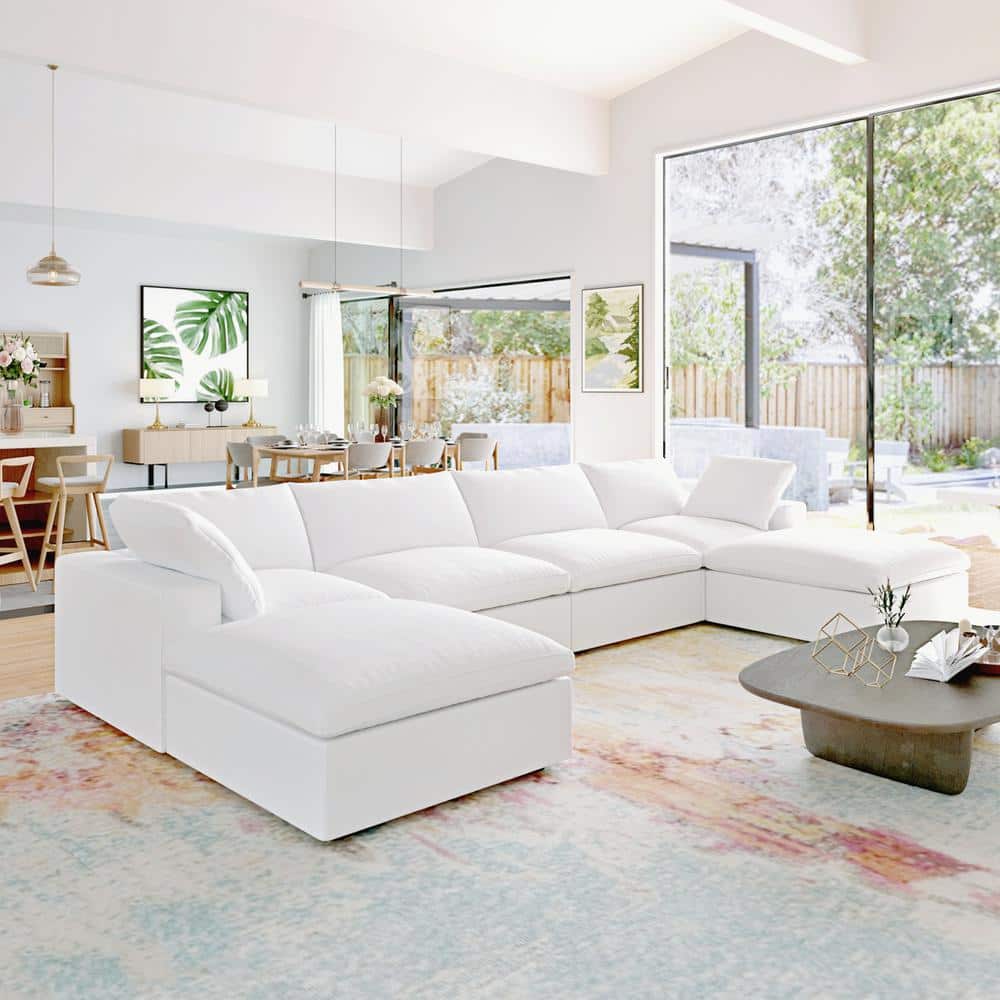 Magic Home 157 in. Square Arm 6-Piece Linen U-shaped Sectional Sofa ...