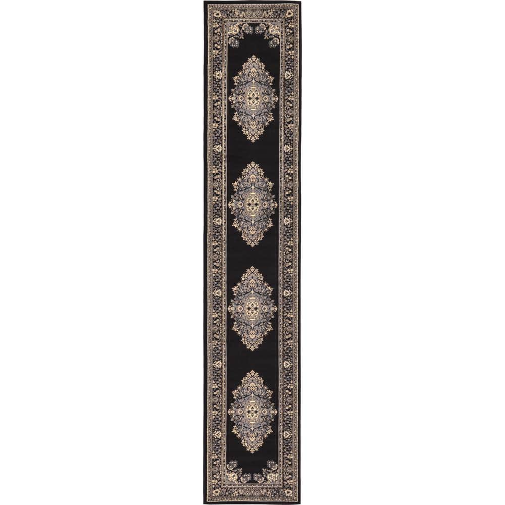 Unique Loom Reza Washington Black 3' 0 x 16' 5 Runner Rug 3128753 - The ...