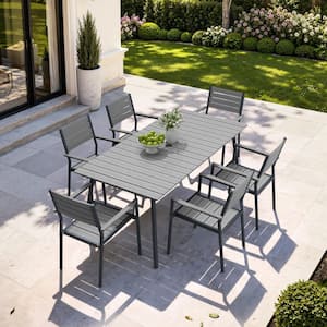 Pellebant 11-Piece Aluminum Outdoor Dining Set in Black with Stackable ...