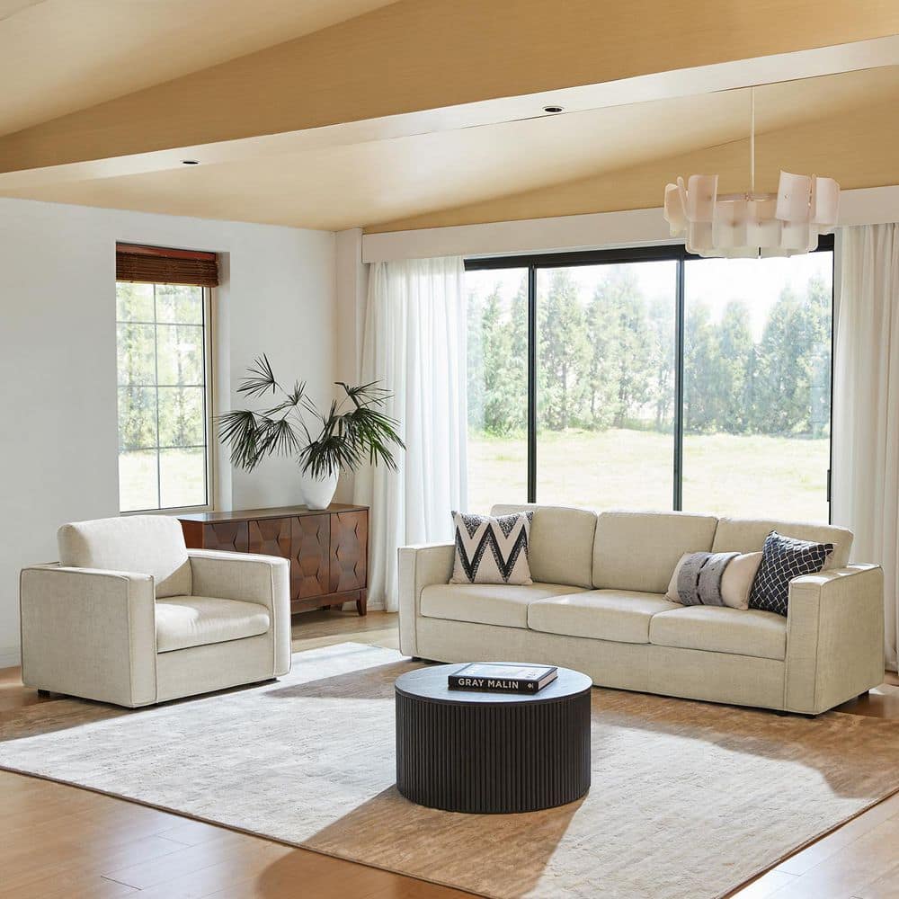 JAYDEN CREATION Elison 100 in. 3-piece Slipcovered Polyester Sectional ...