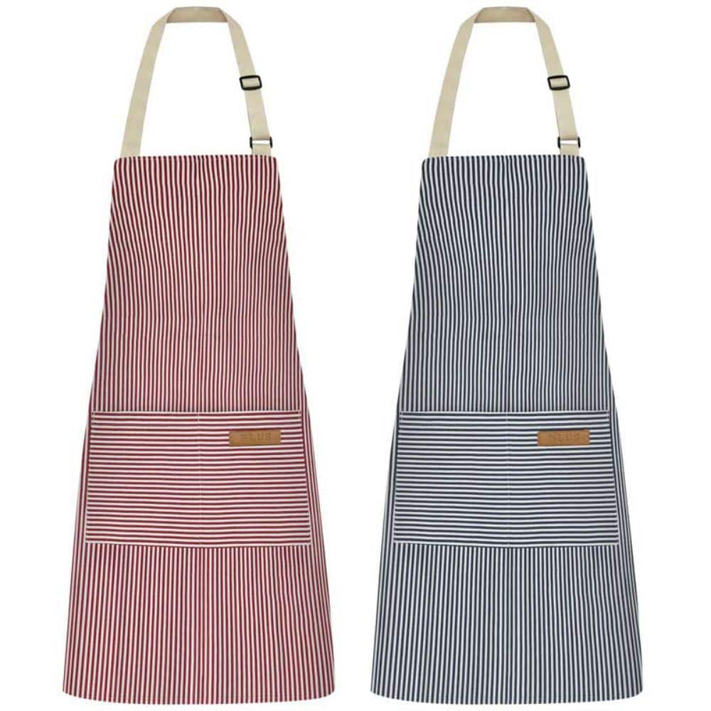 Angel Sar 2-Piece Cotton Adjustable Stripe Aprons with 2 Pockets, Pink ...