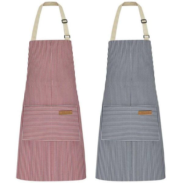 Angel Sar 2-Piece Cotton Adjustable Stripe Aprons with 2 Pockets, Pink ...