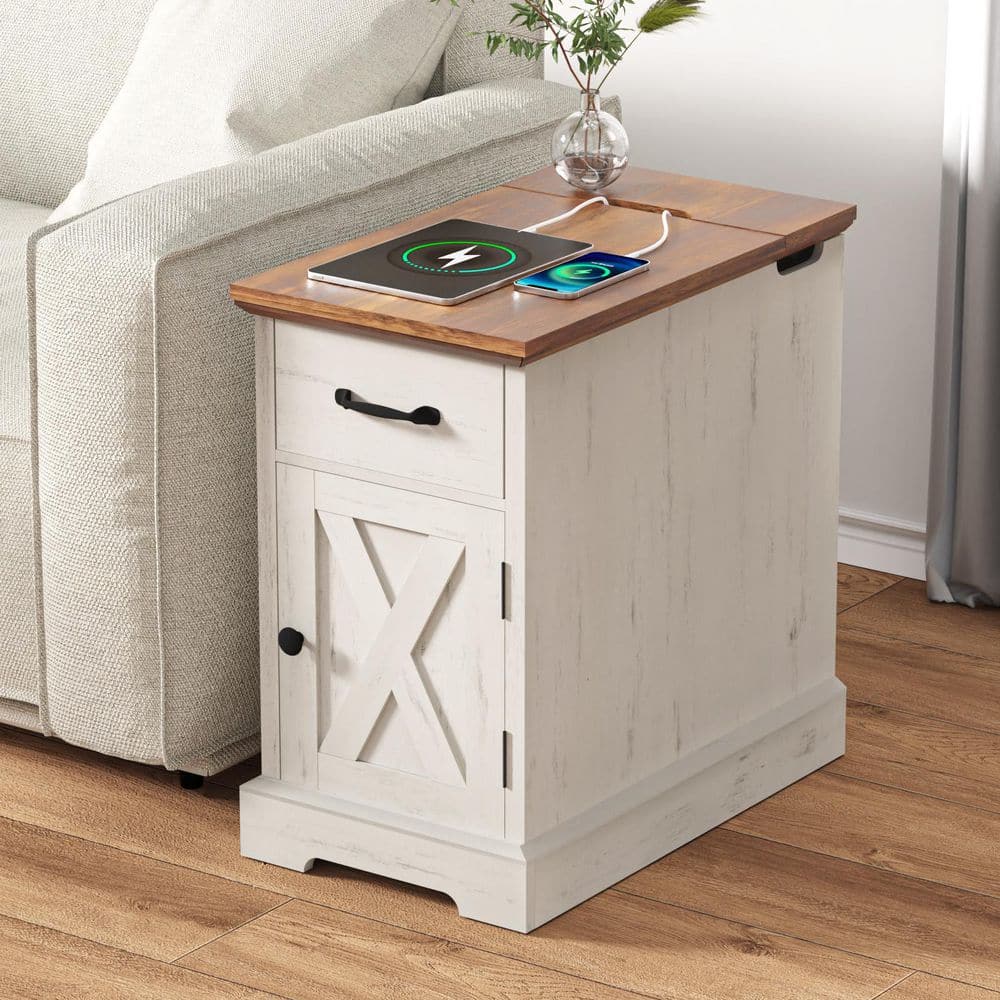 Hommpa Farmhouse 13.78 in. Rustic White Rectangle Particle Board End ...