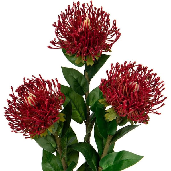 3-Pieces 28.3 in. Red Outdoor Artificial Mum Fall Fake Flowers HAHD532 ...