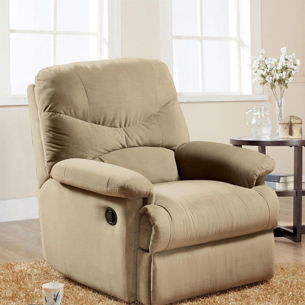 Boyel Living Beige Microfiber Motion Recliner Chair with Easy ...