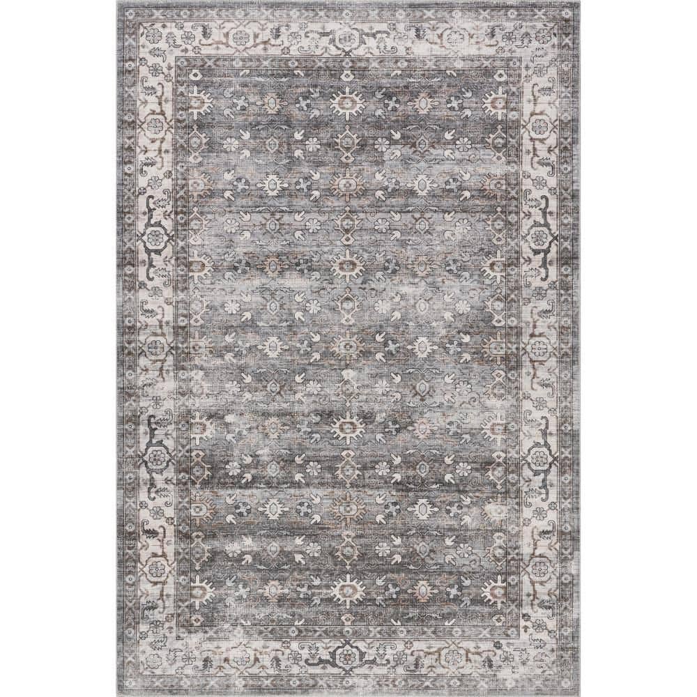 RUGS USA Myrtle Vintage Machine Washable Grey 5 ft. x 8 ft. Indoor ...