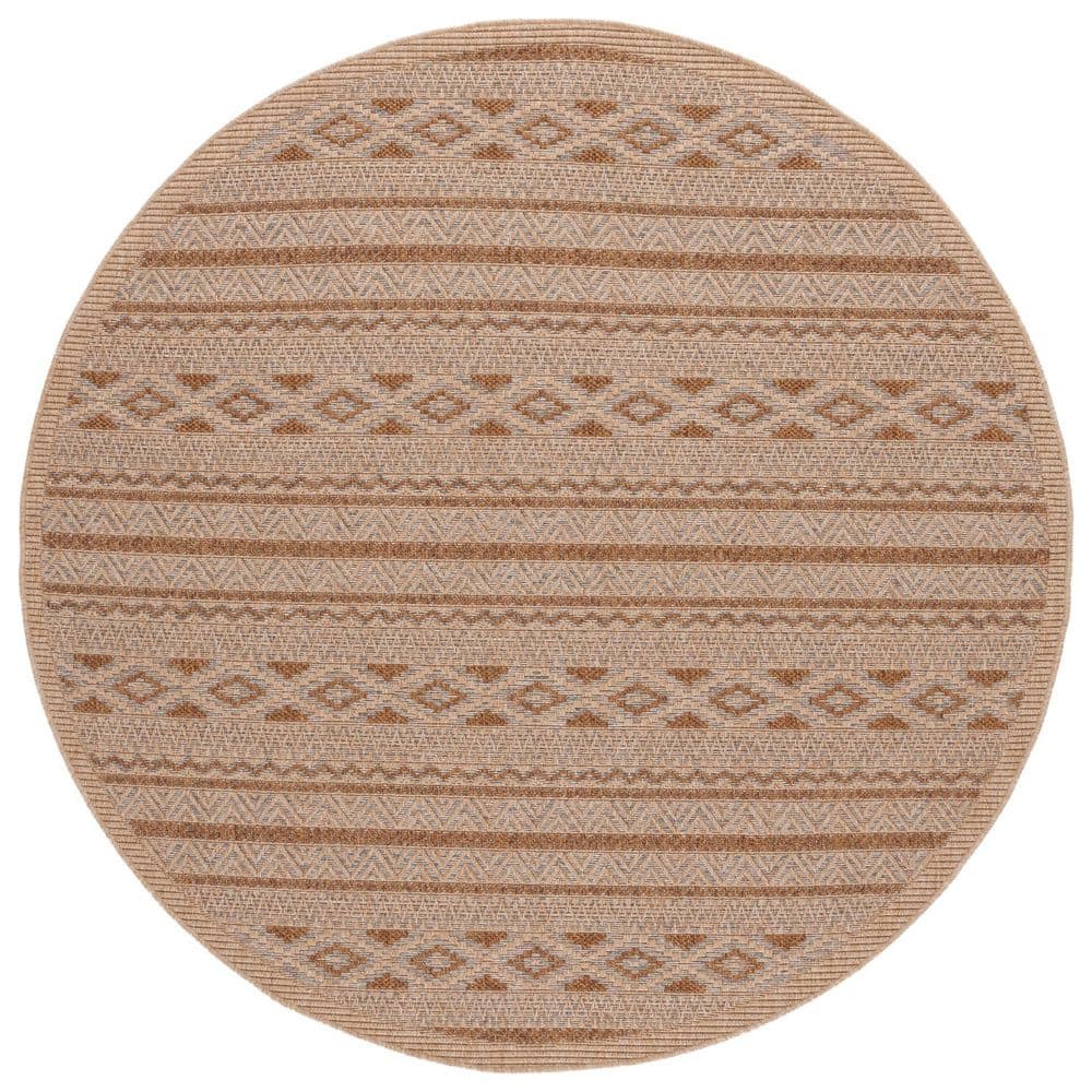 SAFAVIEH Wicker 7 ft. x 7 ft. Gray/Brown Geometric Striped Round Area ...