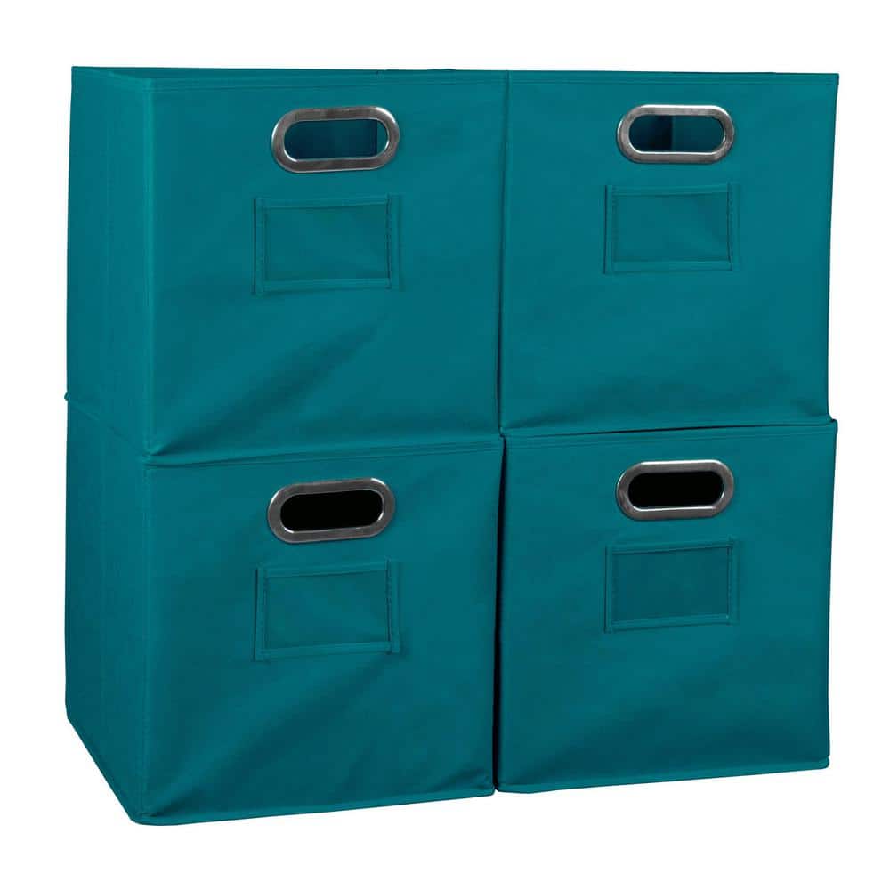 Regency 12 in. H x 12 in. W x 12 in. D Teal Fabric Cube Storage Bin 4 ...