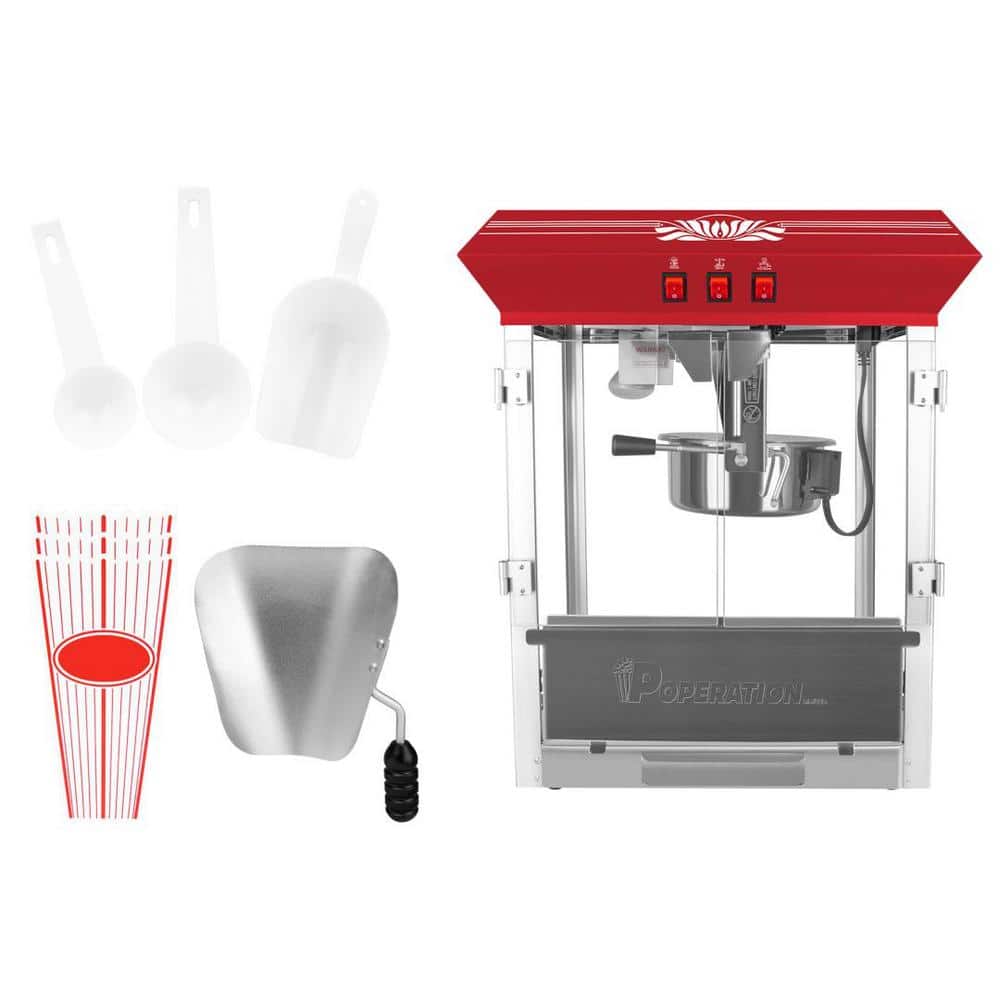 COTLIN 850W Red Countertop Popcorn Machine with 10 oz. Stainless Steel ...