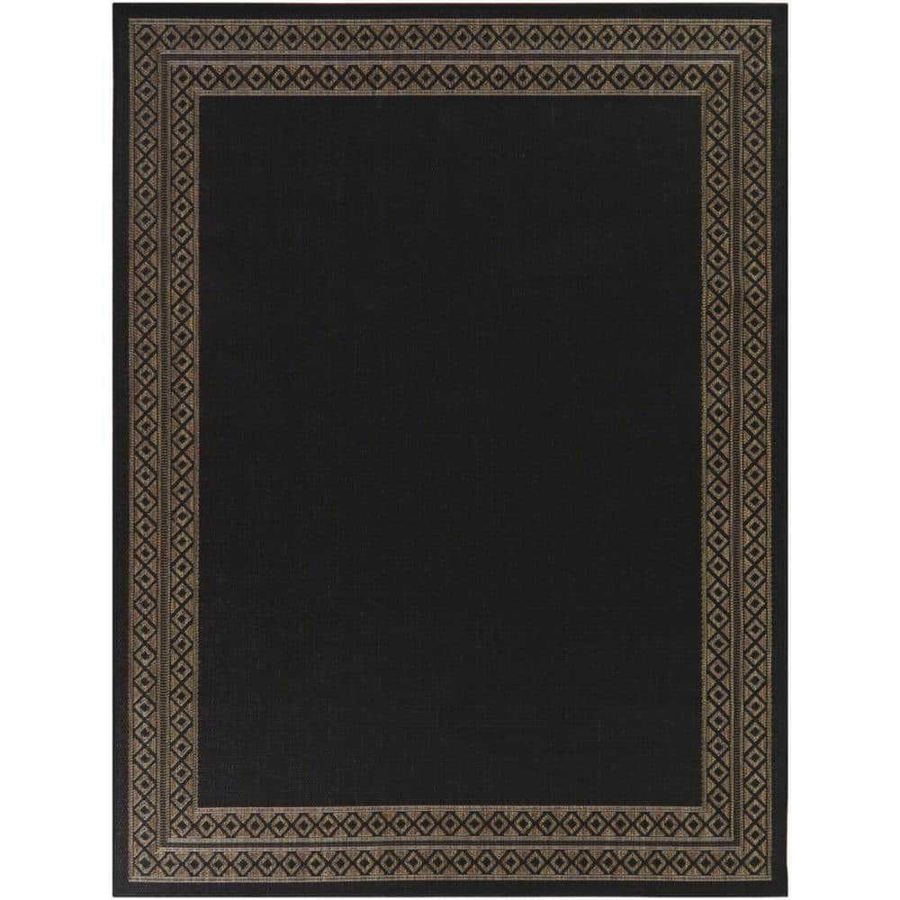 Hampton Bay Black 8 ft. x 10 ft. Diamond Border Indoor/Outdoor Area Rug ...