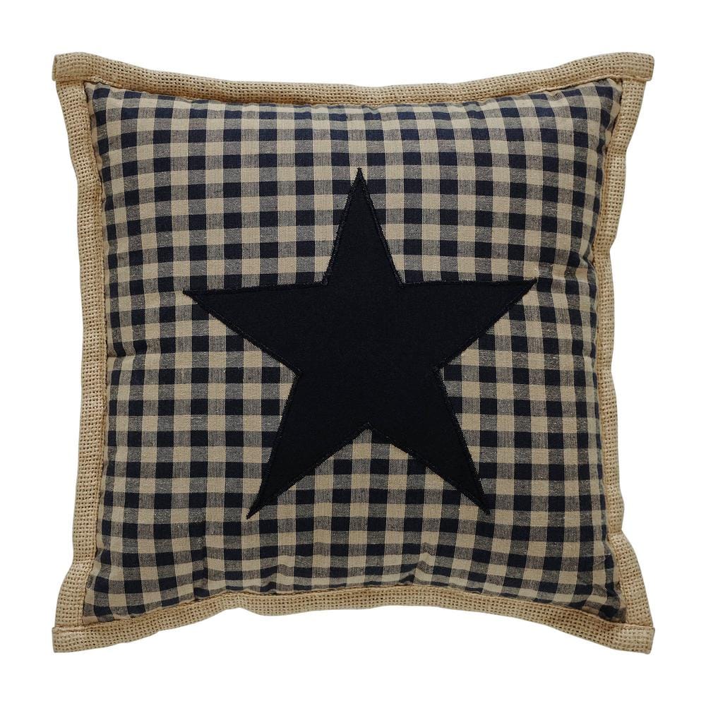 VHC BRANDS Black Check Star Country Black Natural Primitive Appliqued ...