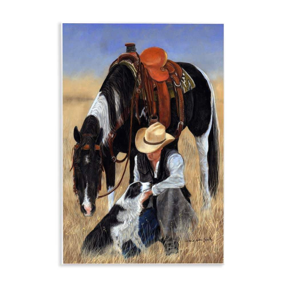 Stupell Industries Cowboy with Dog and Horse by Victoria Schultz ...