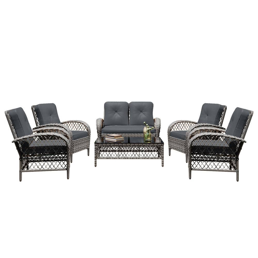 PATIOGUARDER 6--Piece Gray Wicker Patio Conversation Seating Set with ...