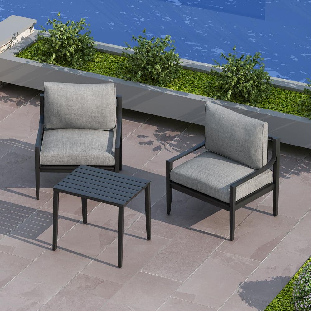 3-Piece Outdoor Conversation Set, 2 Patio Armchairs and Side Table, All ...