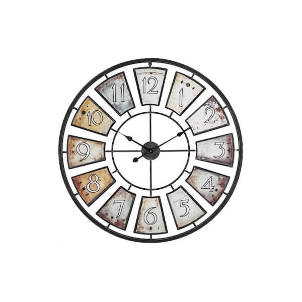 Utopia Alley 35 in. Metal Wall Clock with Black Frame and Color Panels ...