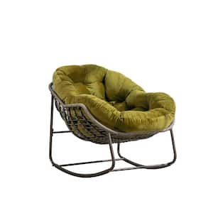 Sudzendf Brown Metal Outdoor Rocking Chair, Padded Cushion Rocker ...