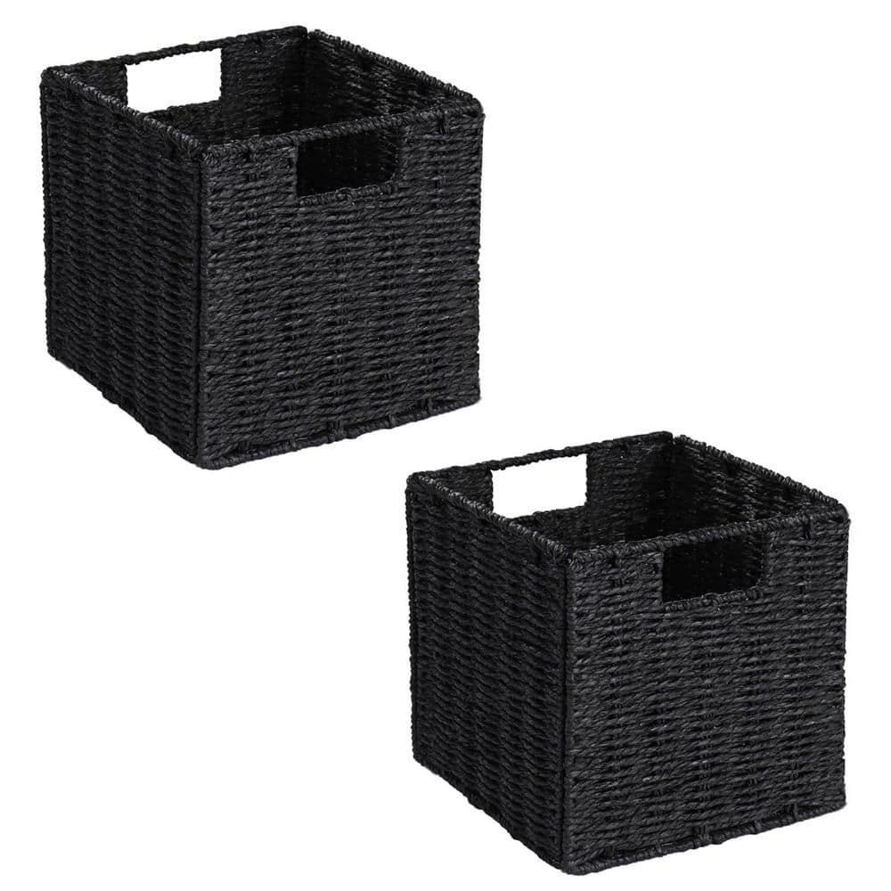 Black 13 in. x 13 in. Paper Decorative Basket Set of 2 with Handles ...