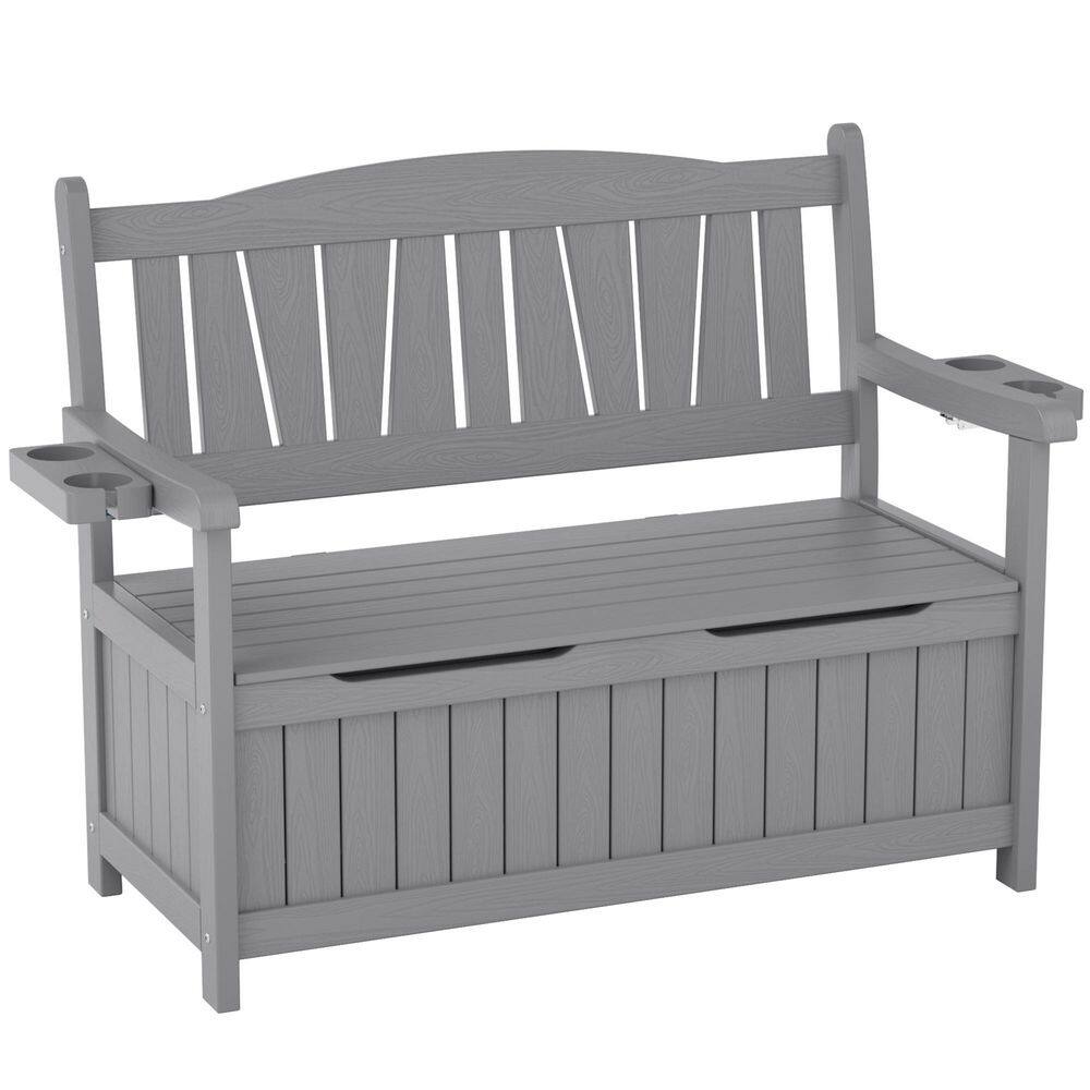 Mximu 43 Gal. Grey Plastic Outdoor Storage Bench with Double Cup ...