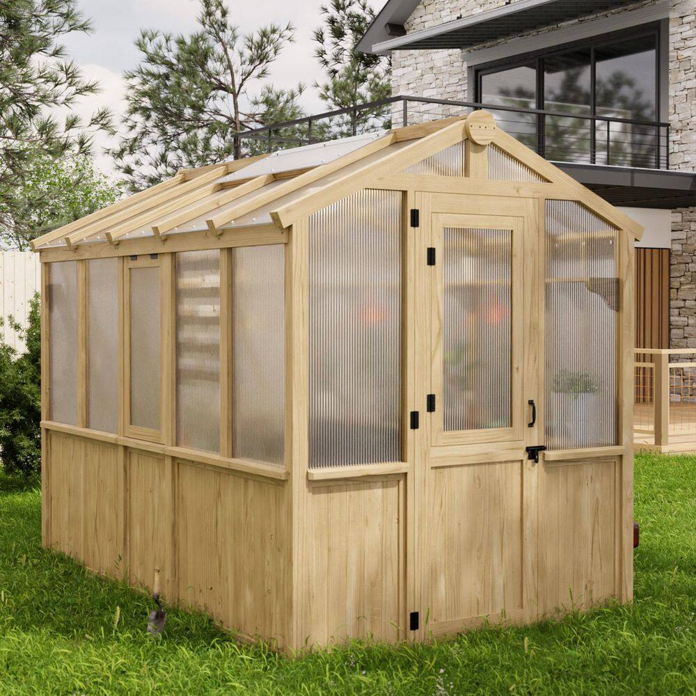 EAGLE PEAK 6. 7ft. x 9. 7ft. Wood Garden Plant Greenhouse with Shade ...