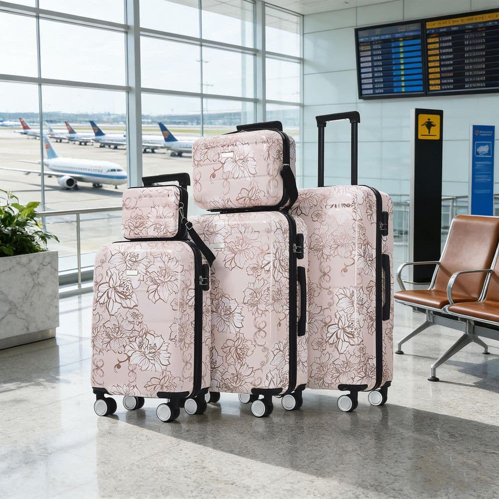 Merax 5 Bags 5-Piece Pink Flower PC Hardshell Double Spinner 20"24"28 ...