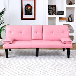 LACOO 65 in. Convertible Folding Futon Sofa Bed, Black Faux Leather ...