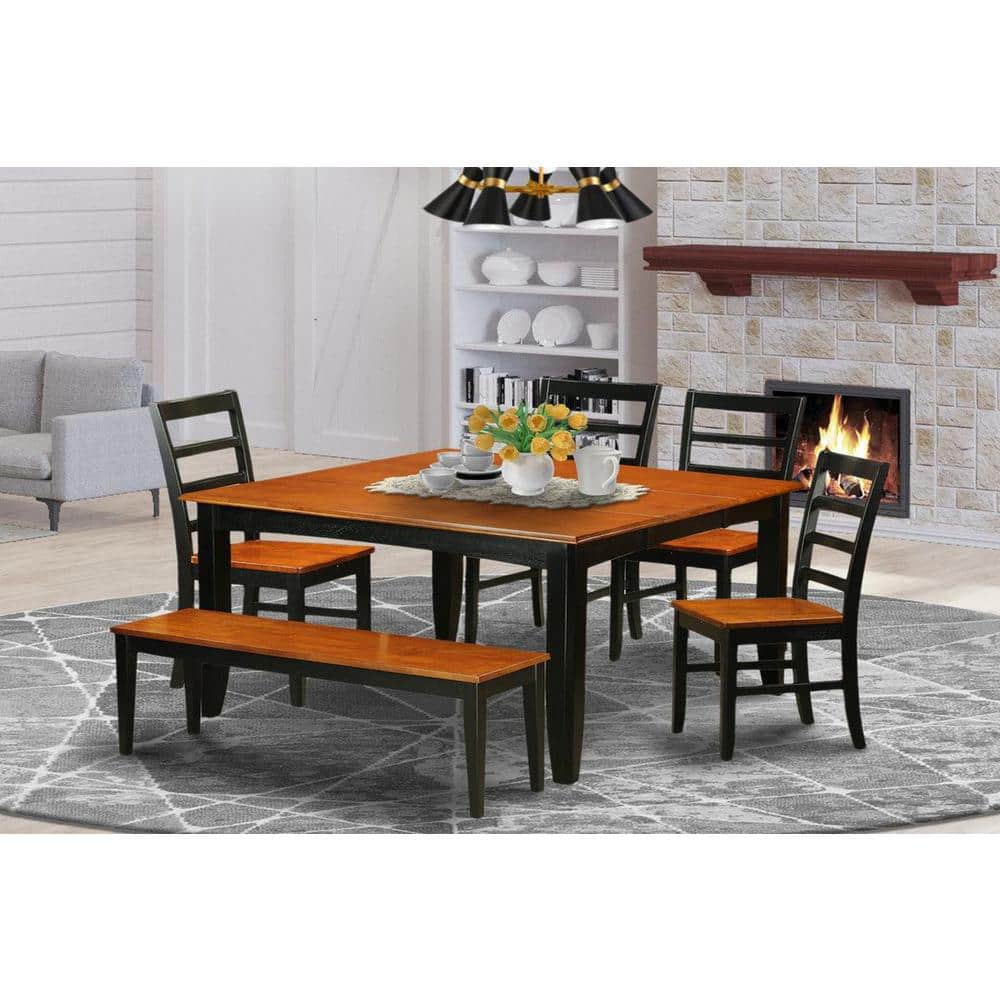 East West Furniture 6-Piece Rectangle Black Finish Solid Wood Top ...