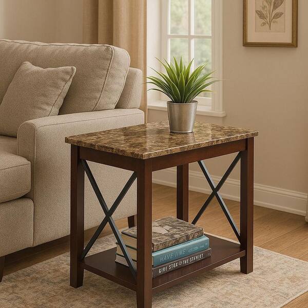 HOME IMPORTS EMPORIUM 16 in. Brown Finish Rectangle Wood End Table 7266 ...